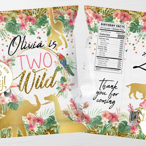 Two Wild Chip Bag Printable Safari Birthday Bag Wild Favor - Etsy