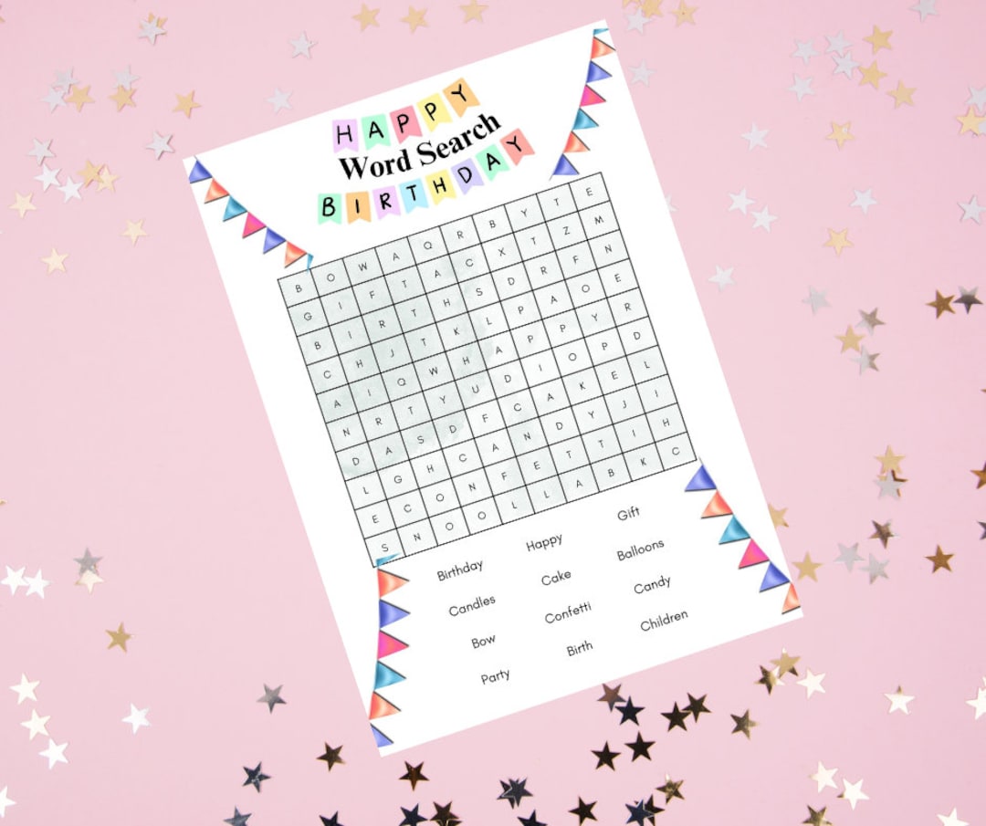 Birthday Word Search With Answer Key/happy Birthday/digital Art/instant ...