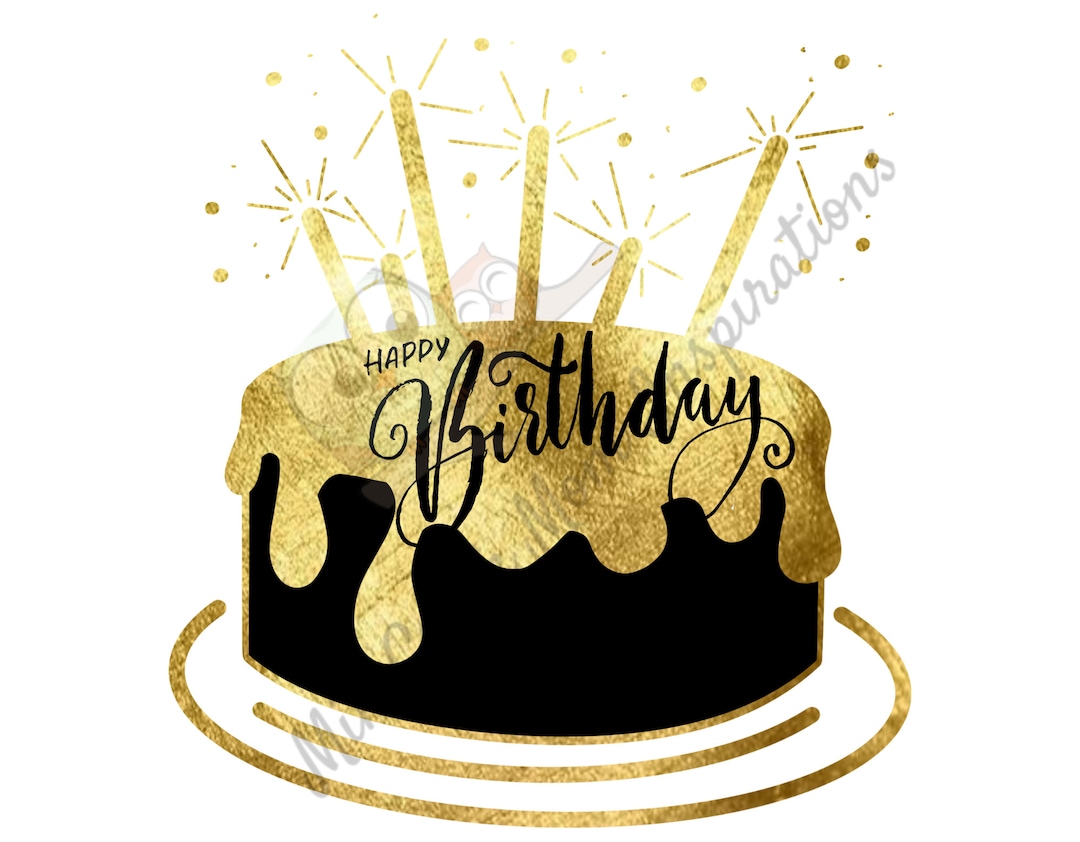 Happy Birthday Cake in Black and Gold Printable/digital Art/instant ...