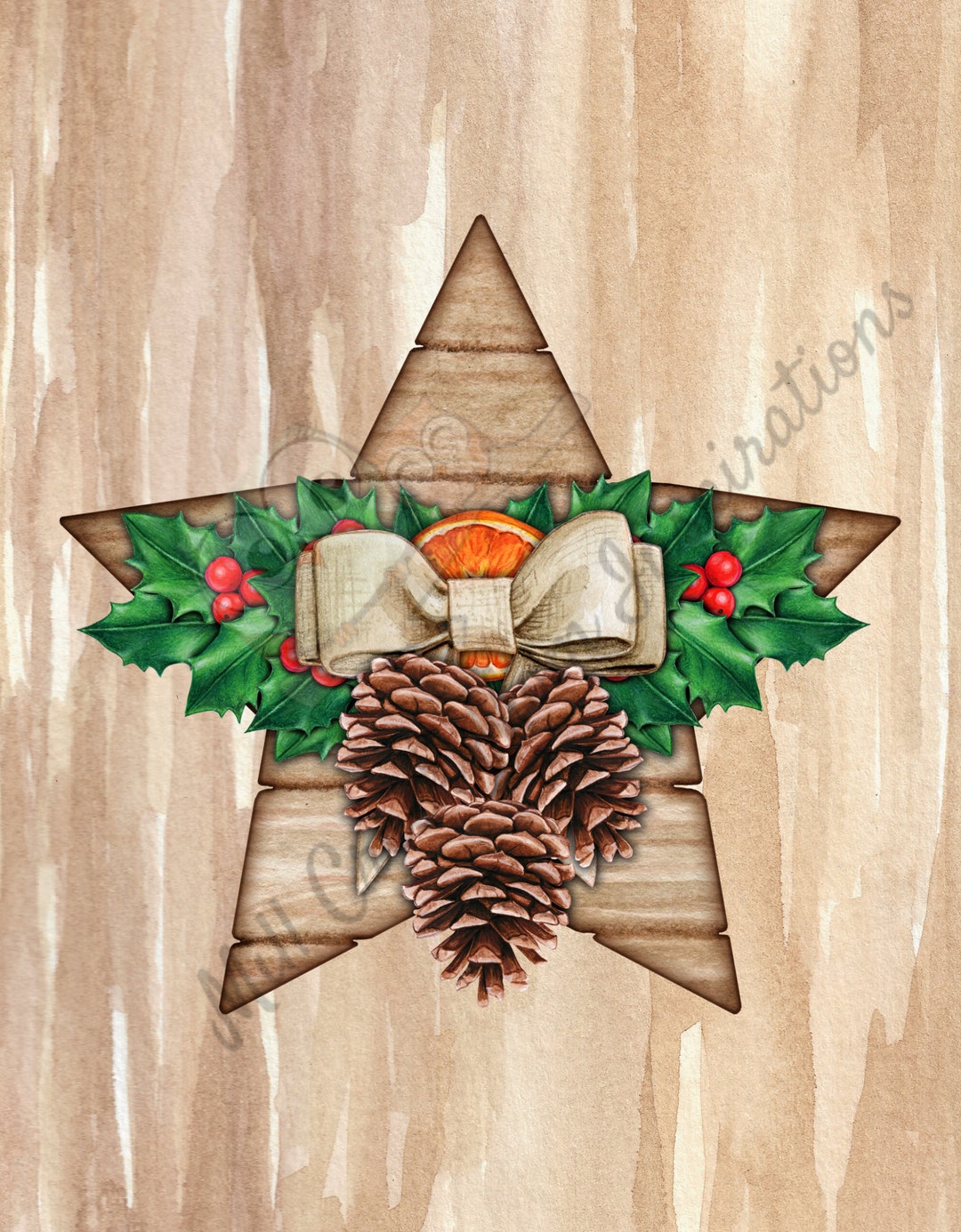 Rustic Christmas Star Printable/christmas/merry Christmas/sublimation ...