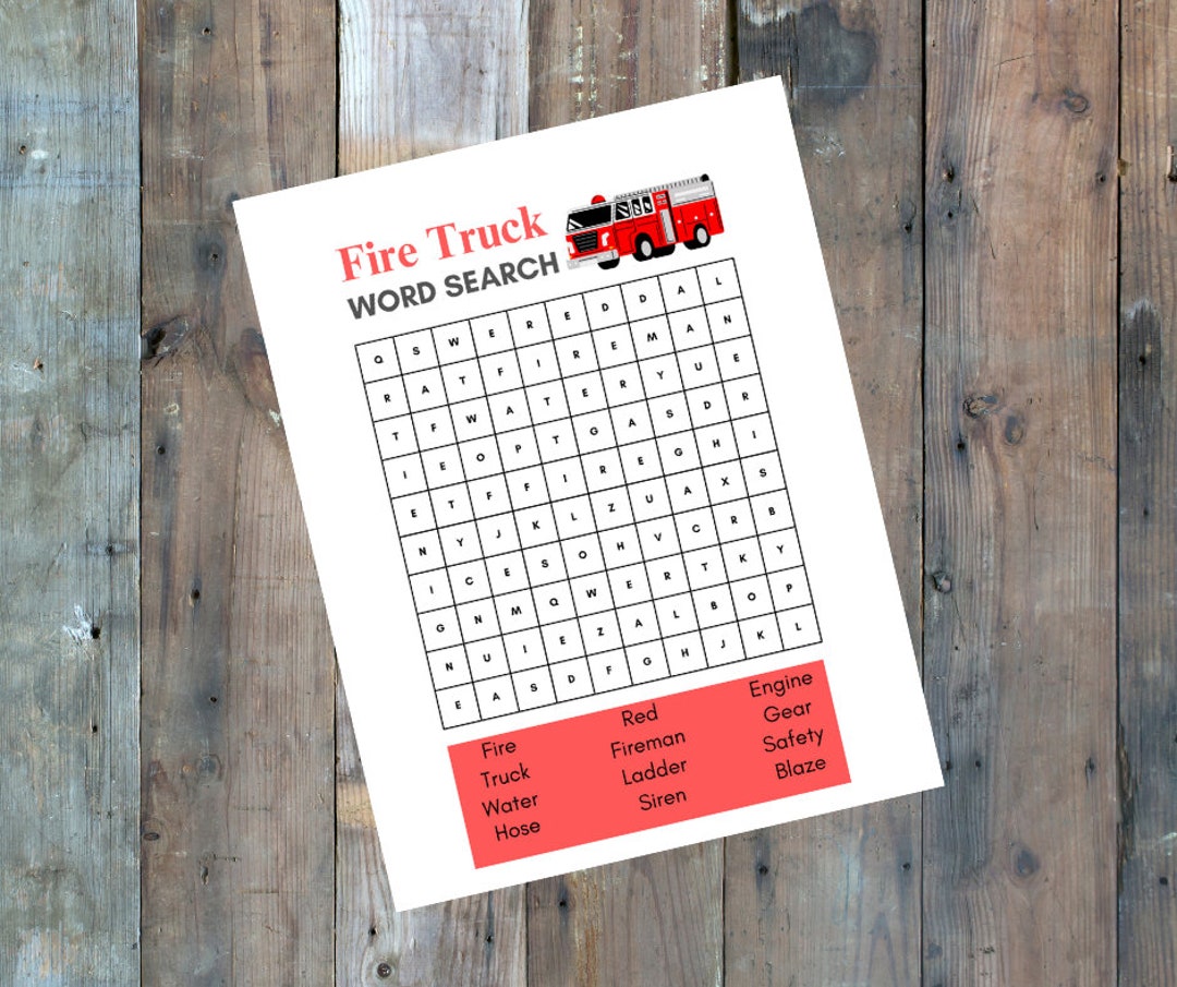 Printable Fire Truck Word Search With Answer Key/fire Truck/fireman ...
