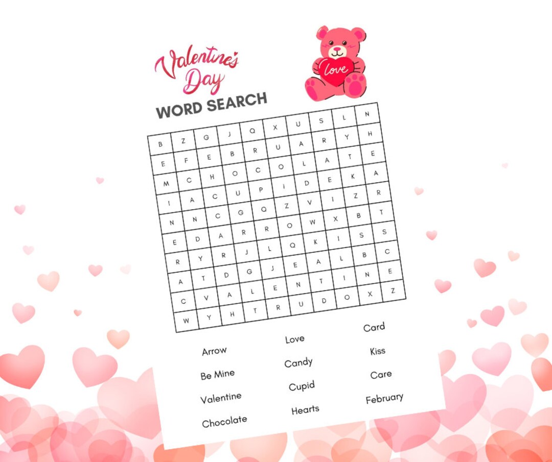 Valentines Day Word Search With Answer Key/happy Valentines Day/digital ...