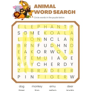 Printable Safari Animals Word Search With Answer Key/word Search ...