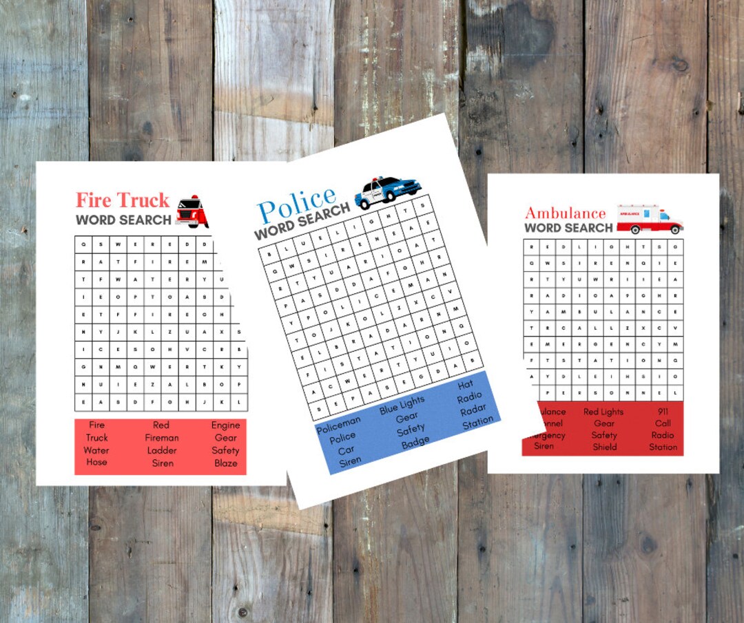 Emergency Responders Word Search Bundle for Kids With 3 Word Search ...