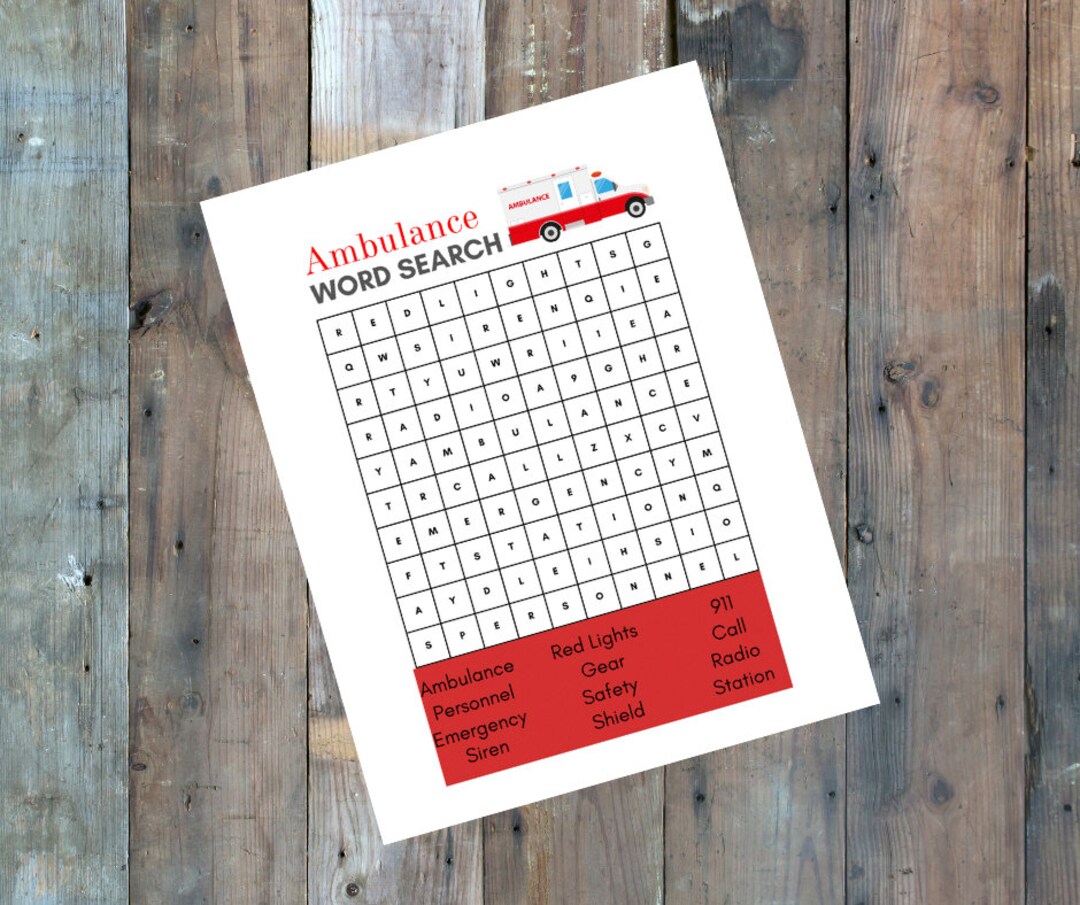 Printable Ambulance Word Search With Answer Key/ambulance/kids Word ...