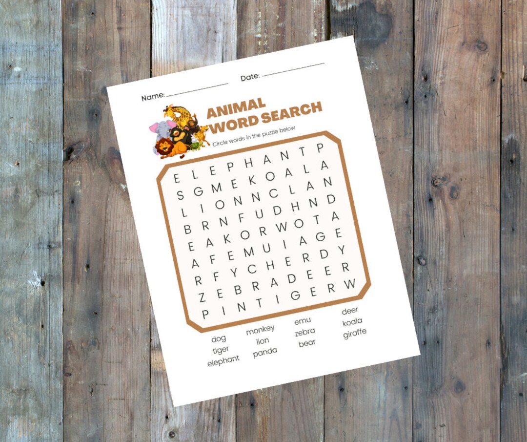 Printable Safari Animals Word Search With Answer Key/word Search ...