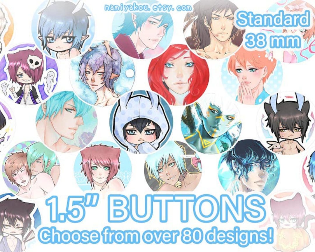Anime BUTTONS STANDARD 1.5 38mm Manga Button Pin, Yaoi Badge, Cute and ...