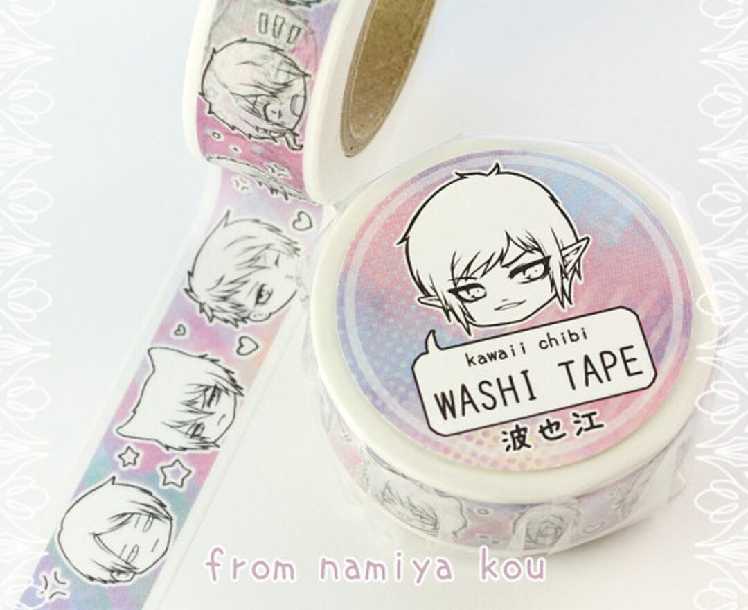 Kawaii WASHI TAPE, Original Manga Characters, Pastel Colored Paper Tape ...