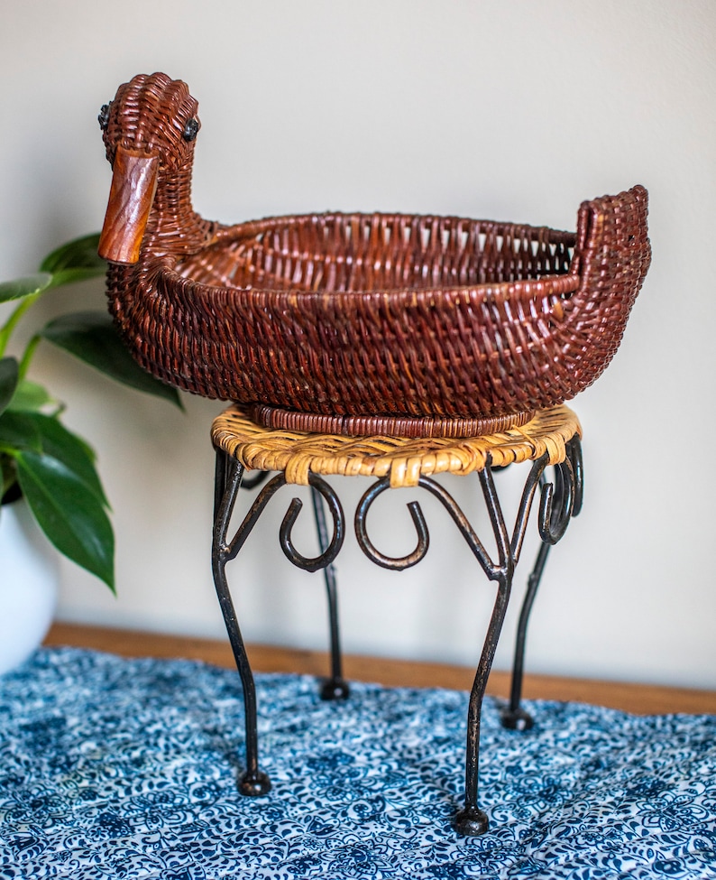 Vintage Woven Duck Wicker Basket - Etsy