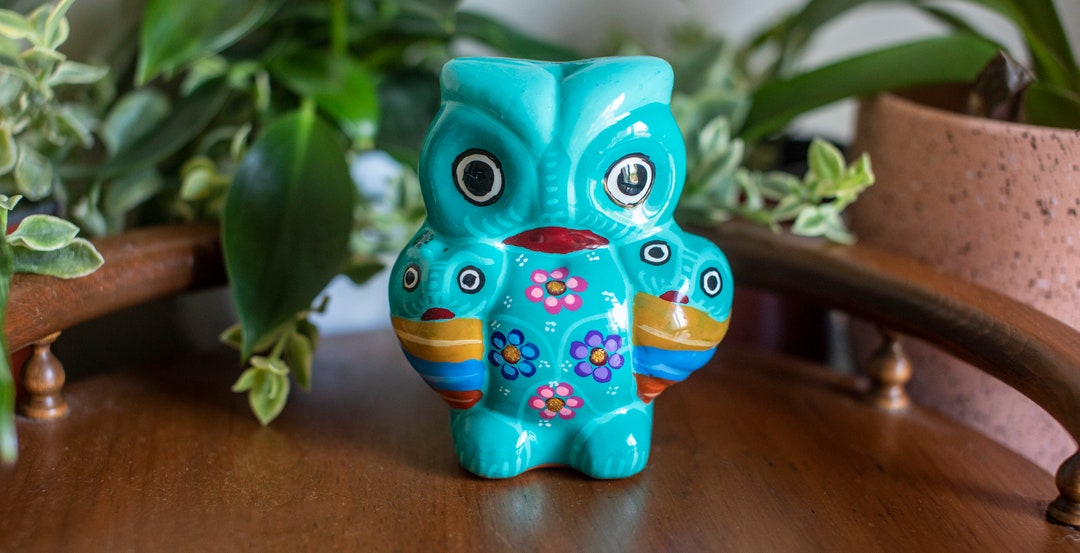 Vintage Mexican Folk Art Little Blue Owl With Owlets - Etsy