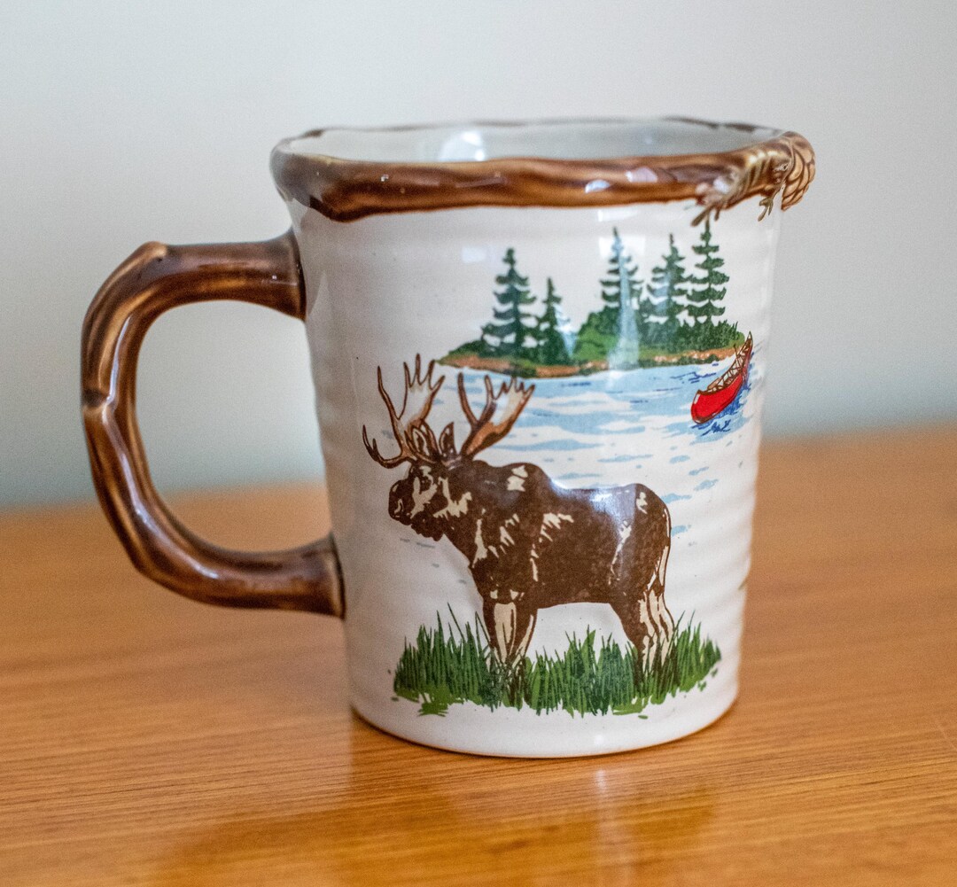 Vintage William Sonoma Moose and Log Cabin Mug - Outdoors Men Mug ...