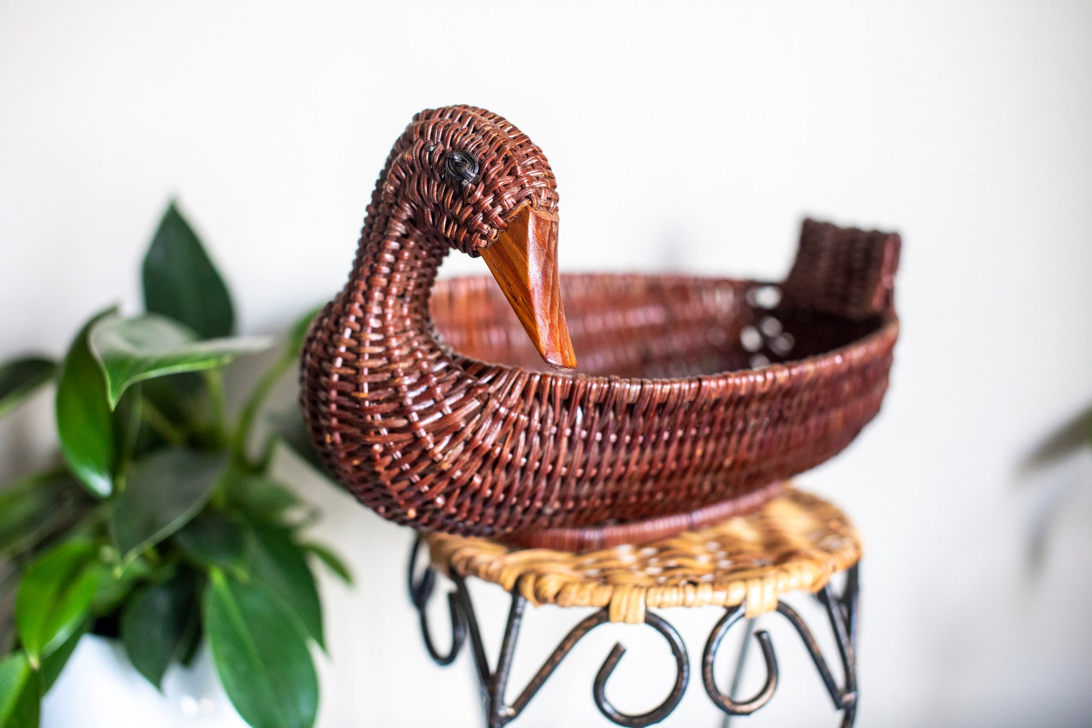 Vintage Woven Duck Wicker Basket - Etsy