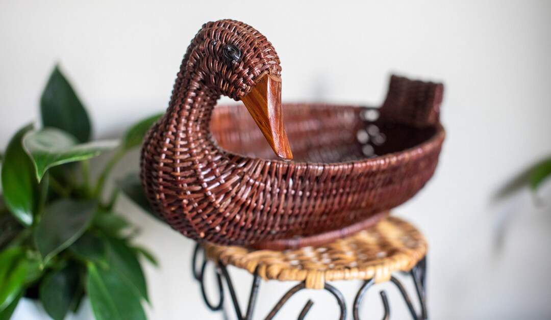 Vintage Woven Duck Wicker Basket - Etsy