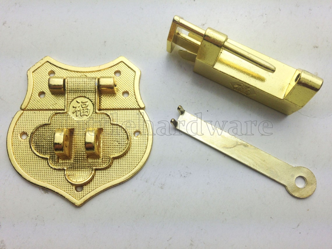 1 Set of double Lucky Golden Color Box Staple Hasp - Etsy