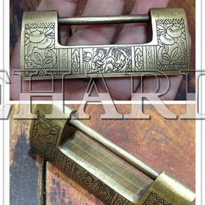 Solid Copper Lock: Antique Brass Big "children and Lotus " Vintage Lock ...