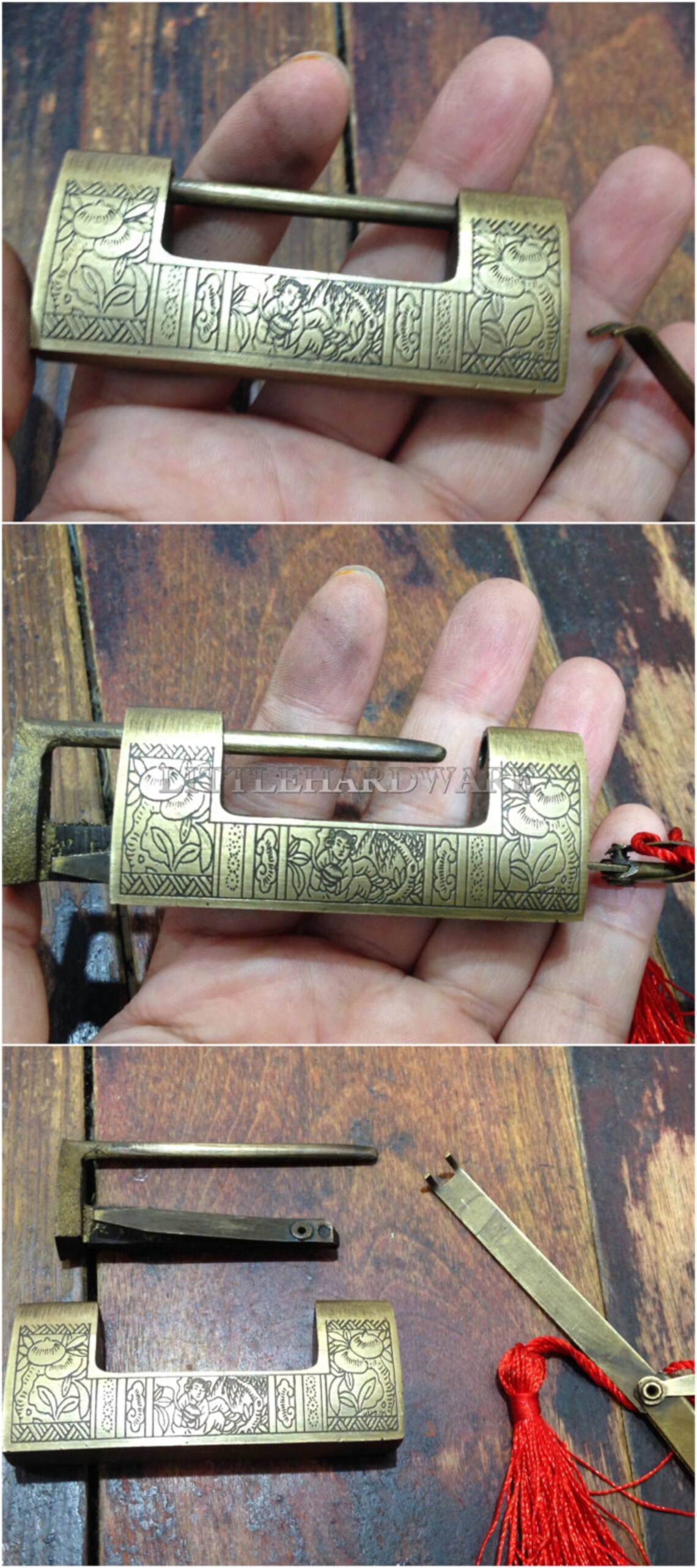 Solid Copper Lock: Antique Brass Big children and Lotus - Etsy