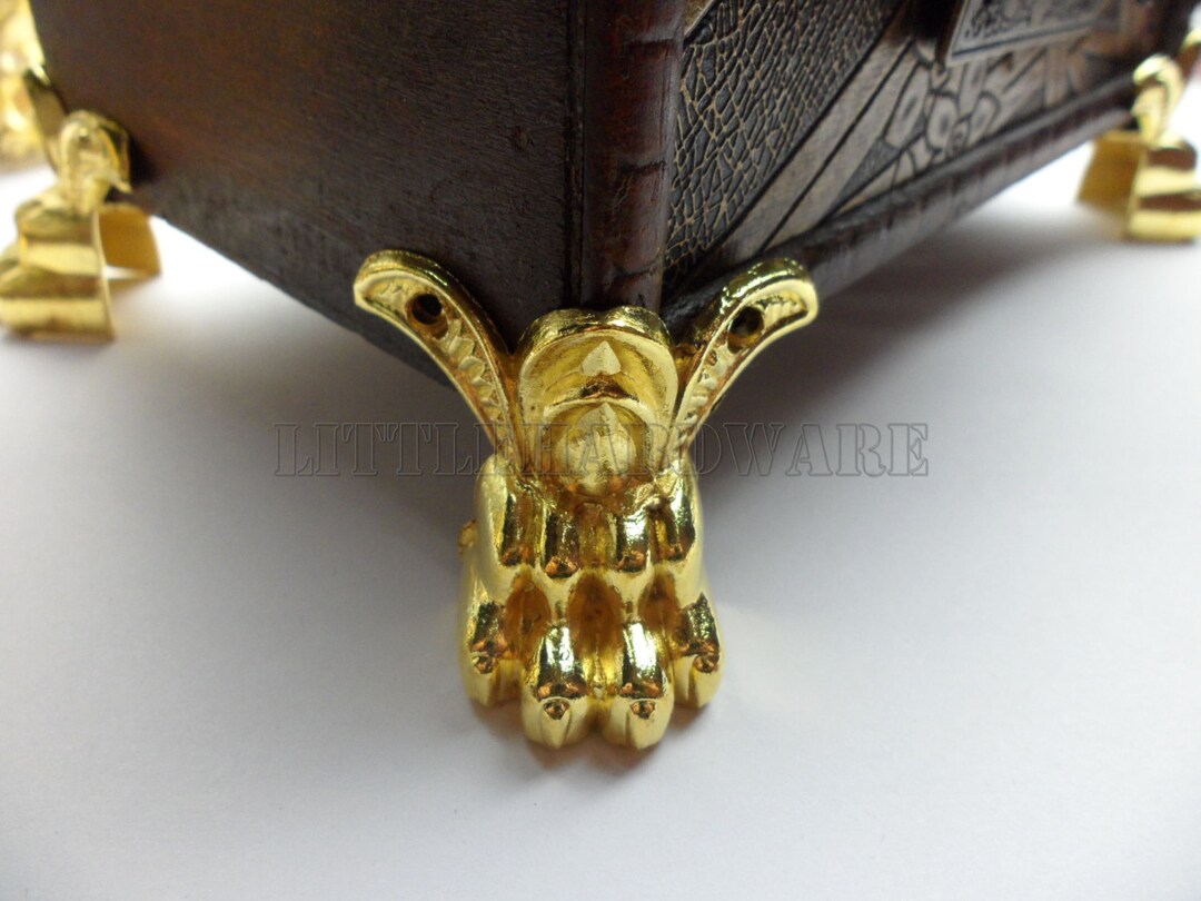 4 Pcs Chinese Golden 42mm X34mm Wooden Box Metal Feet Panther Paw for ...