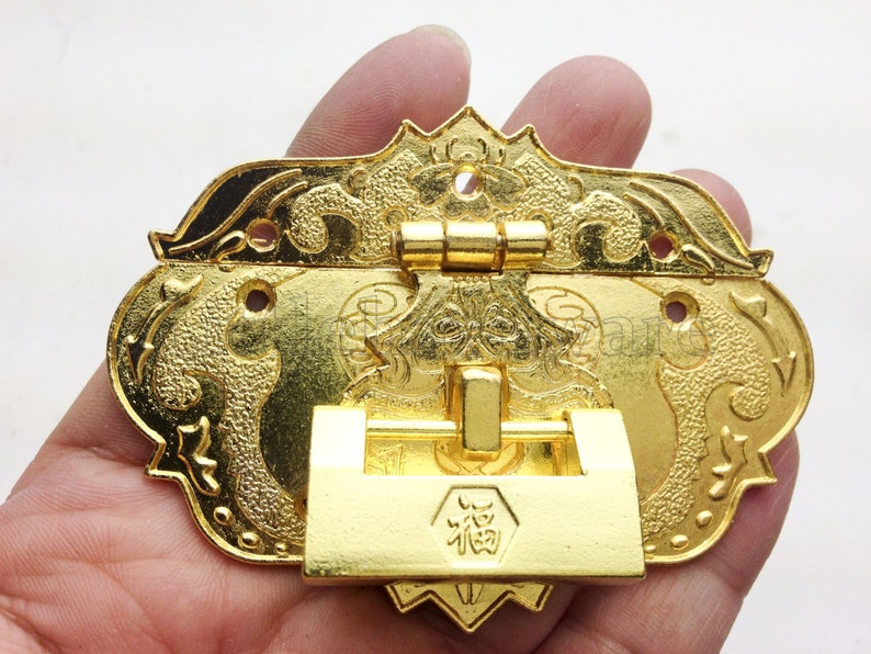 1 Set of double Lucky Golden Color Box Staple Hasp | Etsy