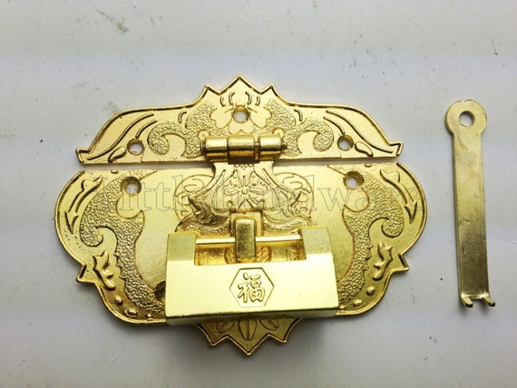 1 Set of double Lucky Golden Color Box Staple Hasp | Etsy