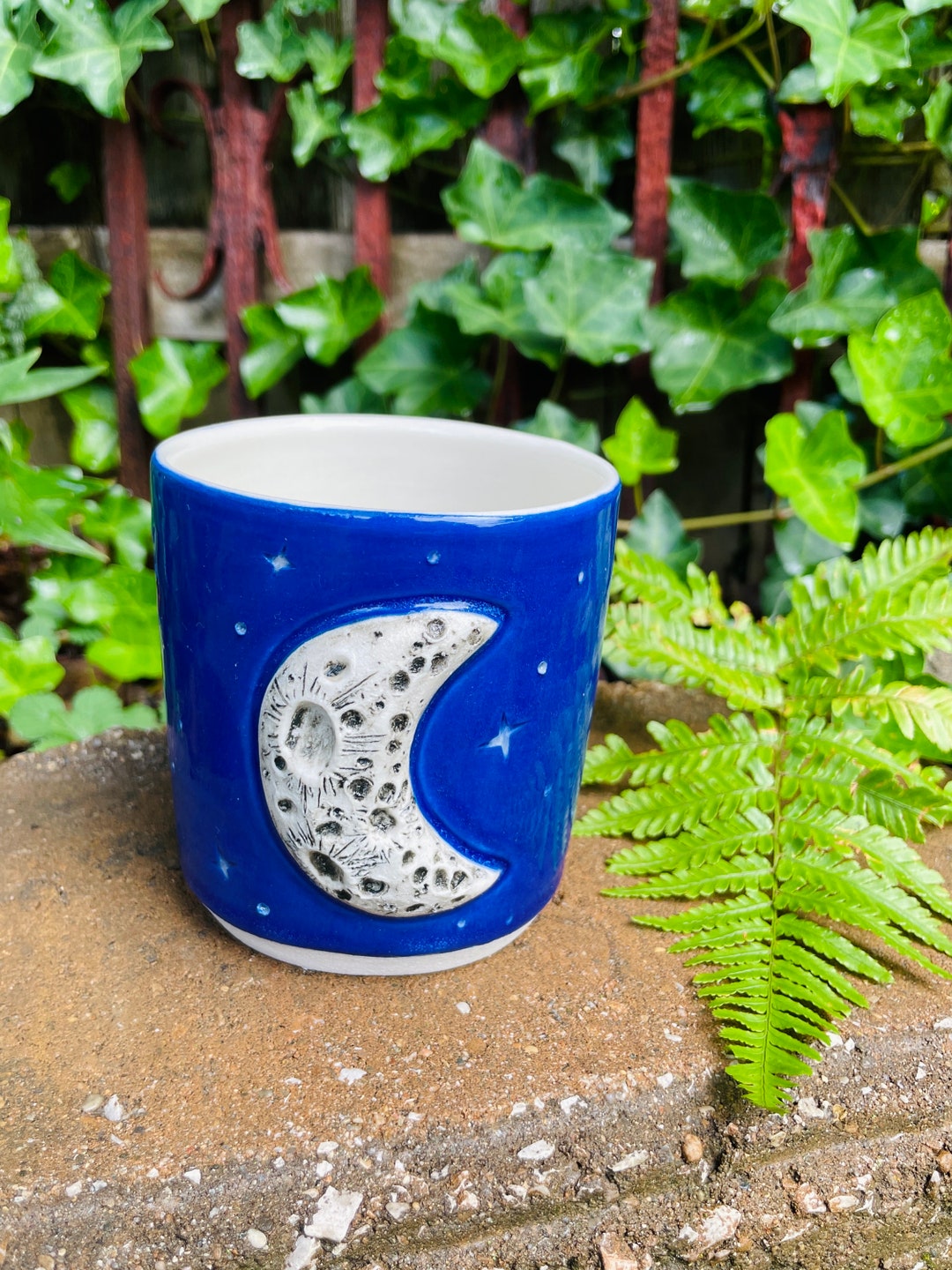 Ceramic Crescent Moon Cup: Celestial Blue Drinkware - Etsy