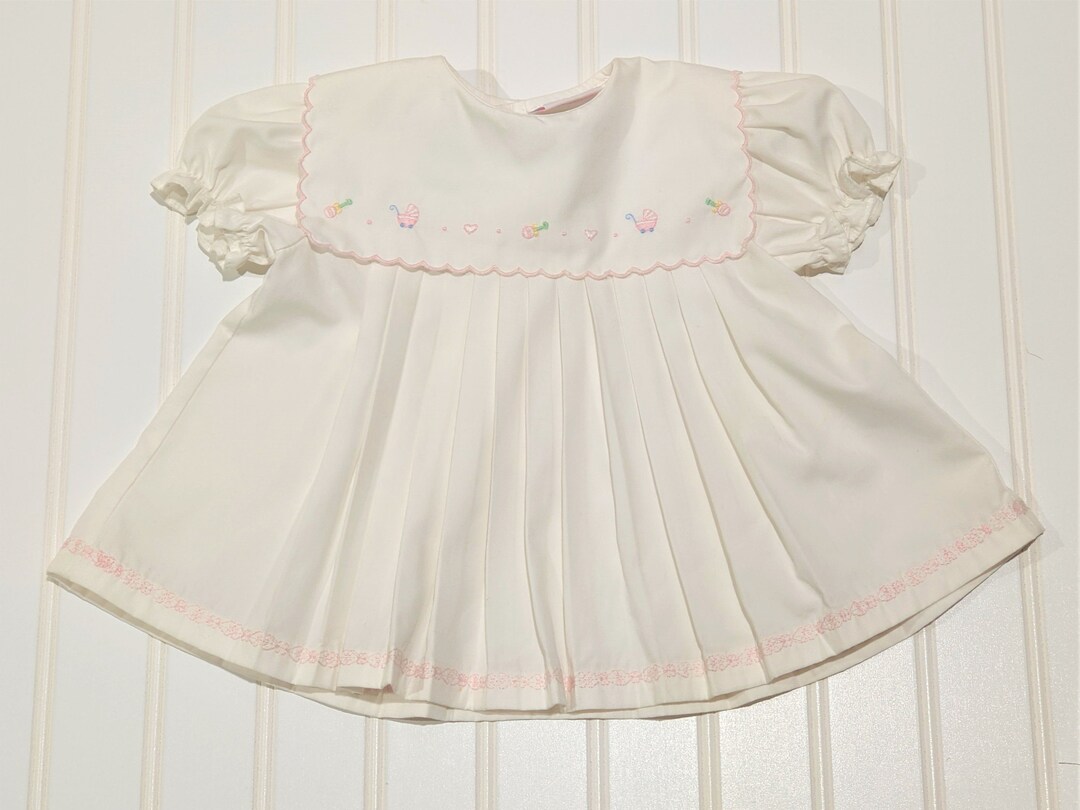 Vintage Baby Dress. Vintage White Dress With Pleats and White Bib Neck ...