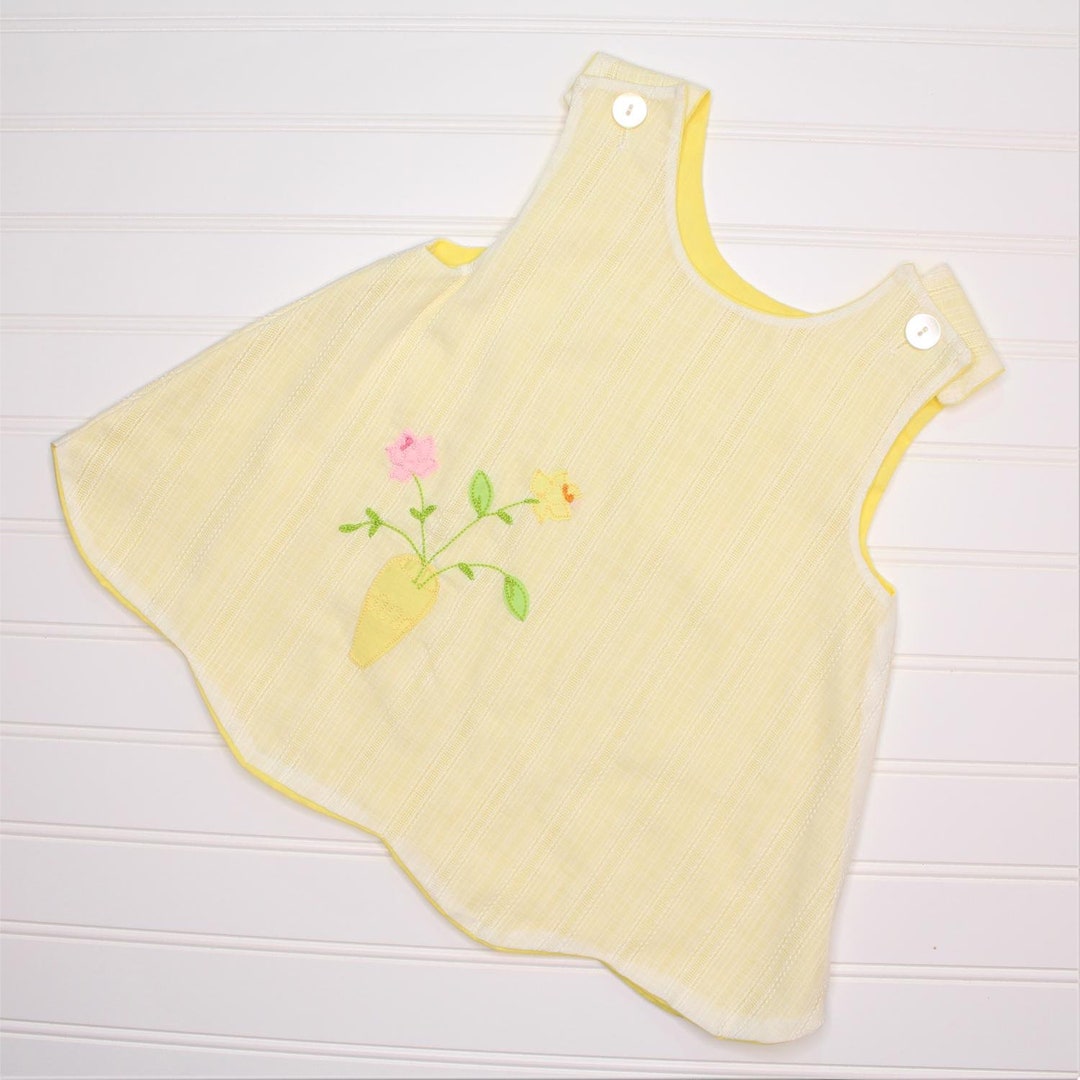 Vintage Girls Top. Yellow and White With Flower Detailing and Button ...