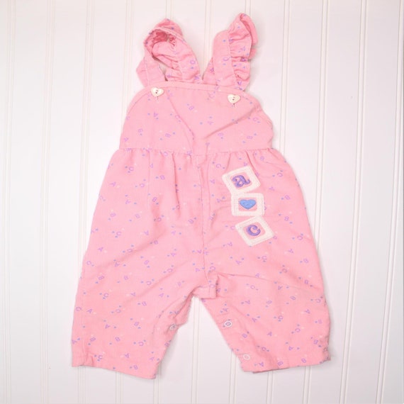 Vintage baby overalls. Pink overalls with ABC detaili… - Gem