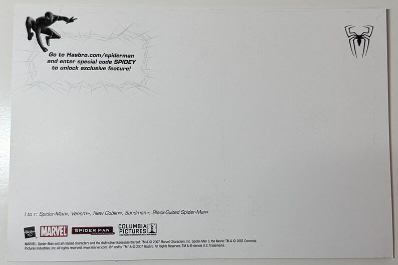 Spiderman 3 Large Postcard Poster From Comic Con 2007 Hasbro - Etsy