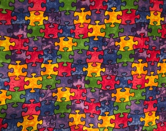Autism Puzzle Fabric | Etsy