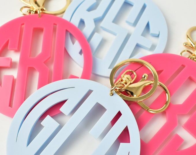 Circle Monogram Keychain, Acrylic Keychain, Personalized Key Chain ...