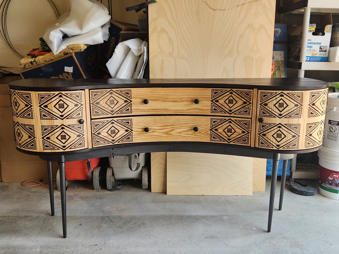 Custom Wood Inlay Sideboard, Handmade African Art Inspired Buffet - Etsy