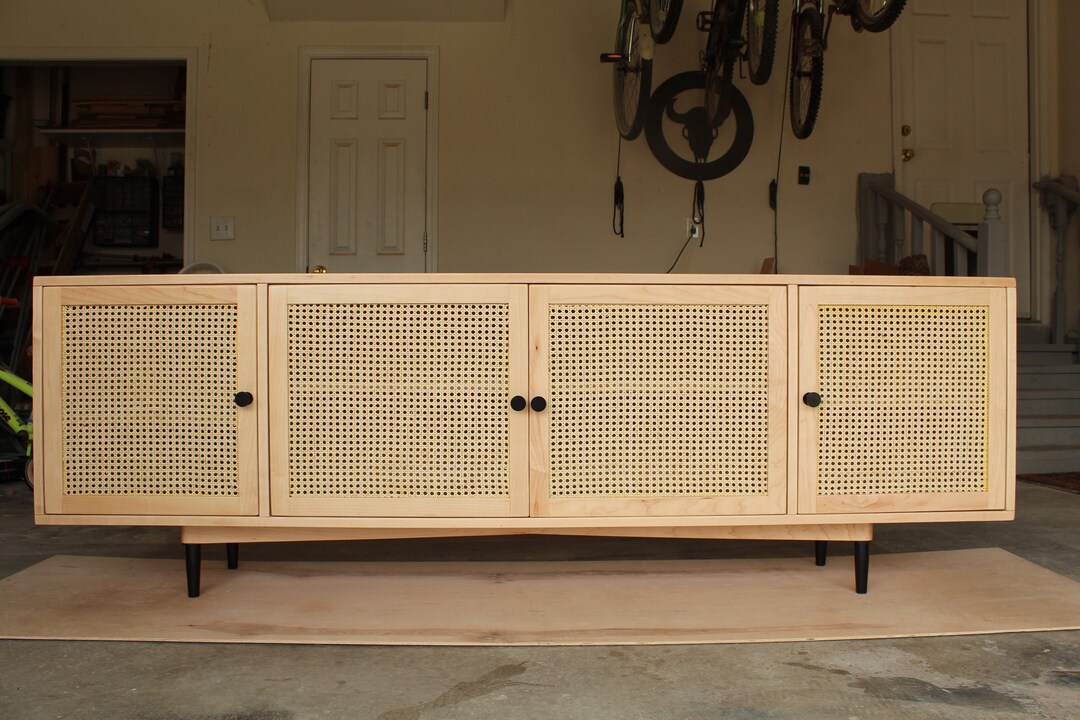 Custom Solid Wood Media Cabinet With Cane Door Inserts - Etsy