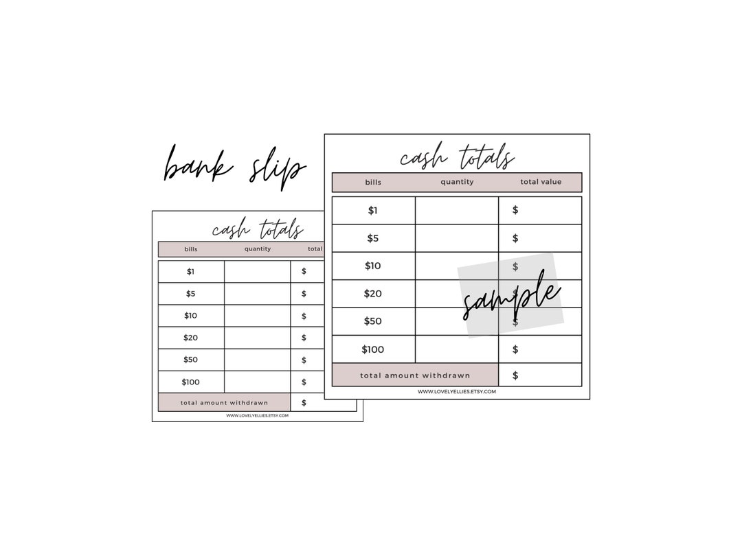 PRINTABLE Bank Slips Cash Totals for Savings Binder for Budget Binder ...