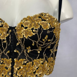 Black and Matte Gold Bra Crop Top Half Corset Bustier Decorated Sequins ...
