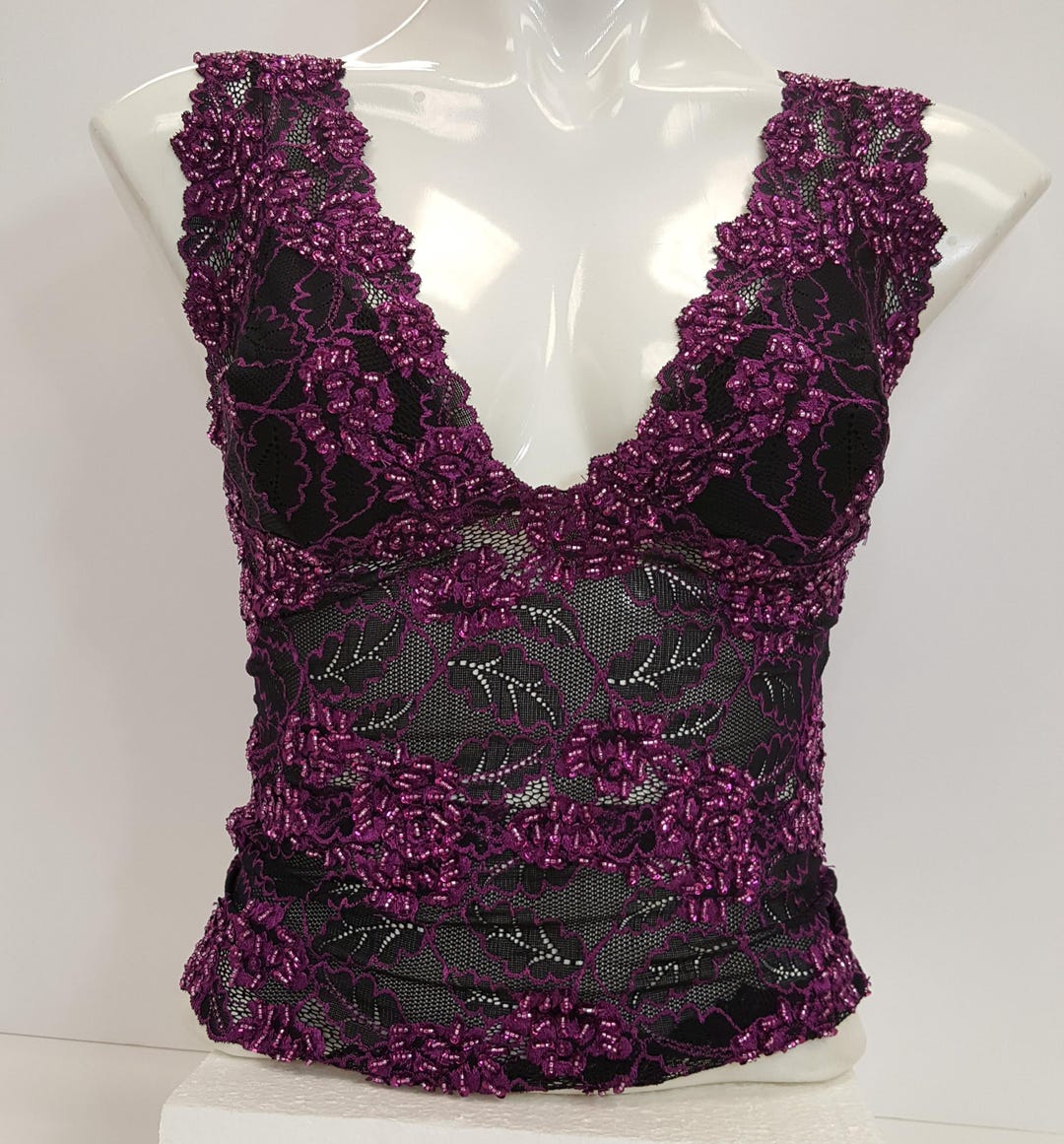 Hand-beaded Lace Top With Sequins in Purple and Black Color. - Etsy