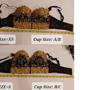 Black and Matte Gold Bra Crop Top Half Corset Bustier Decorated Sequins ...