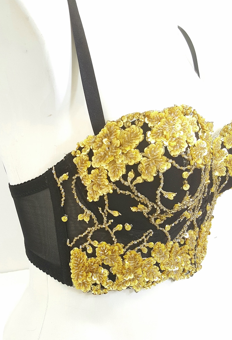 Black and Matte Gold Bra Crop Top Half Corset Bustier - Etsy