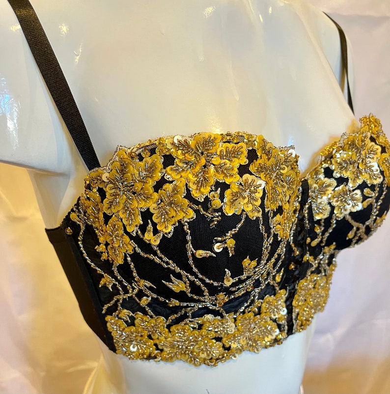 Black and Matte Gold Bra Crop Top Half Corset Bustier - Etsy