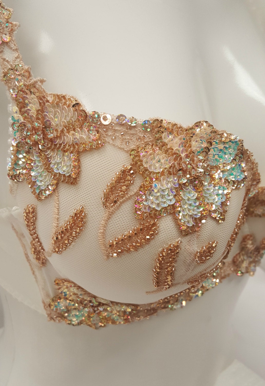 Embellished Ivory Cream Push up Bra Top Bustier Hand Decorated With ...