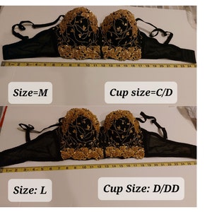 Black and Matte Gold Bra Crop Top Half Corset Bustier Decorated Sequins ...