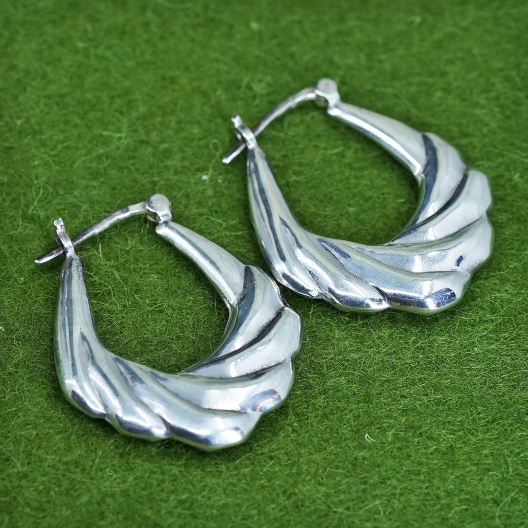 1.25 Vintage Sterling Silver Loop Earrings Textured - Etsy