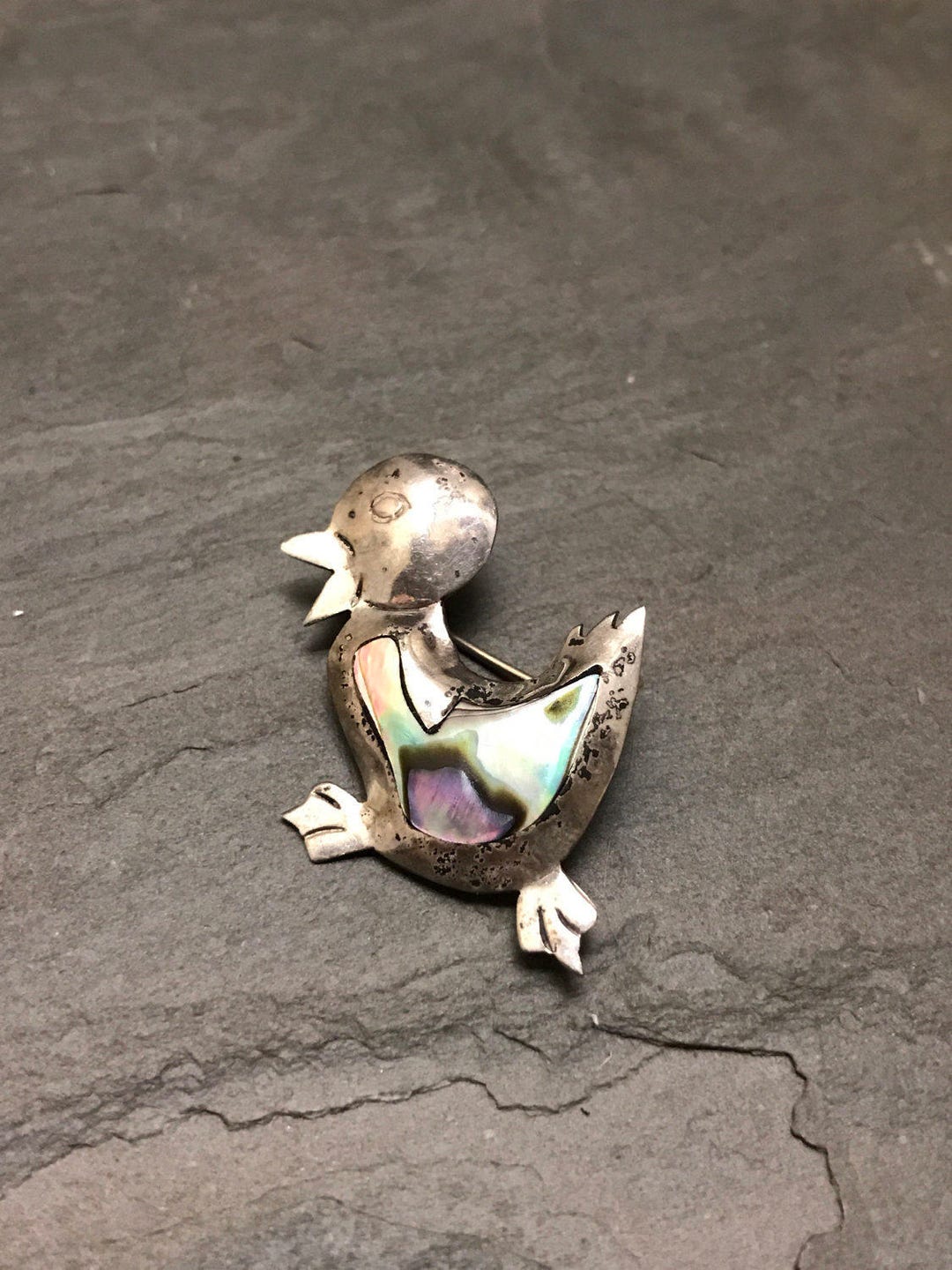 Broche de pato vintage de plata de ley hecho a mano, plata fina 925 con ...