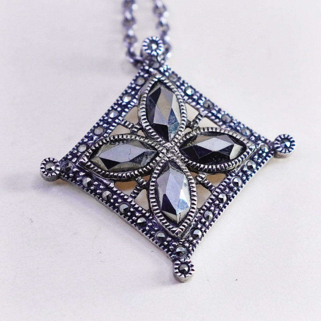 16, Vintage Judith Jack Sterling 925 Silver Necklace, Circle Chain With ...