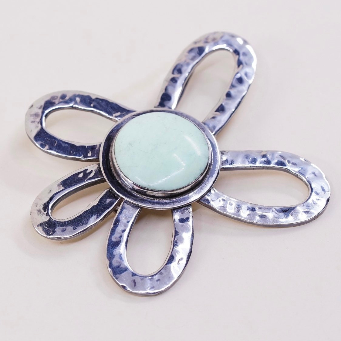Vintage Sterling Silver Handmade Brooch, Hammered 925 Silver Flower ...