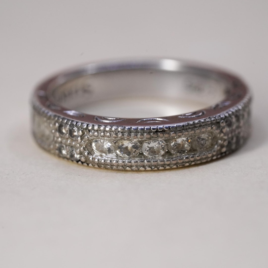 Size 5, Vintage Stauer Sterling Silver 925 Anniversary Band Ring With ...