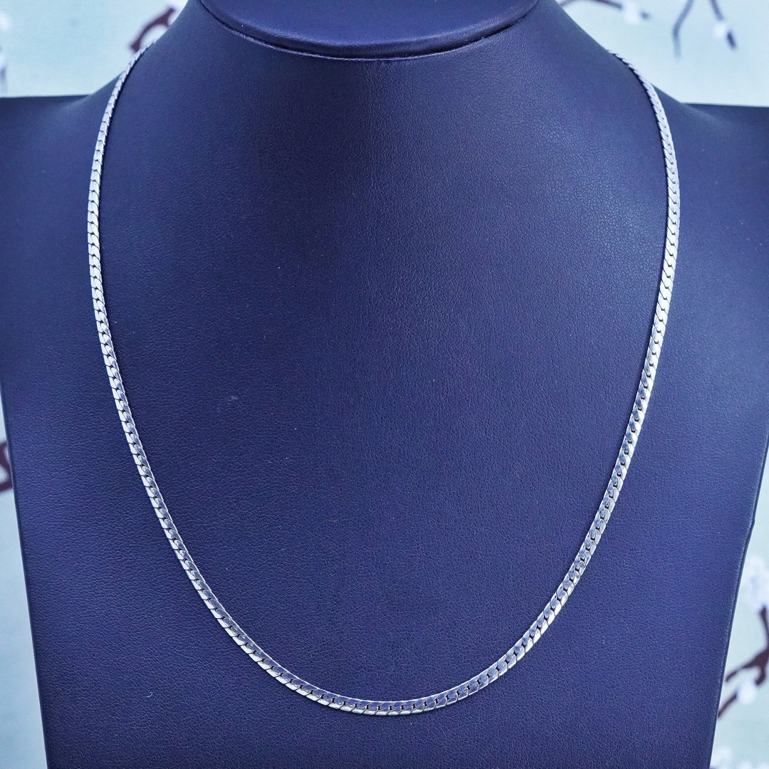 18", 3mm, Vintage Sterling 925 Silver Flatten Nugget Chain, Necklace ...