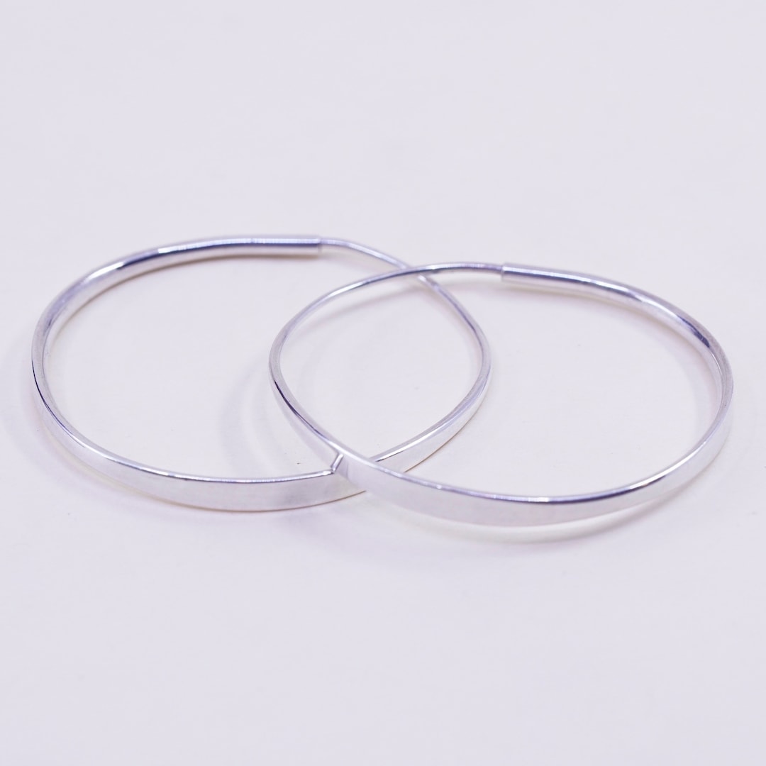 1.5” Vintage Sterling Silver Loop Earrings, Fashion Minimalist ...