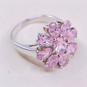 Size 6.5, Vintage Sterling 925 Silver Handmade Ring With Cluster Pink ...