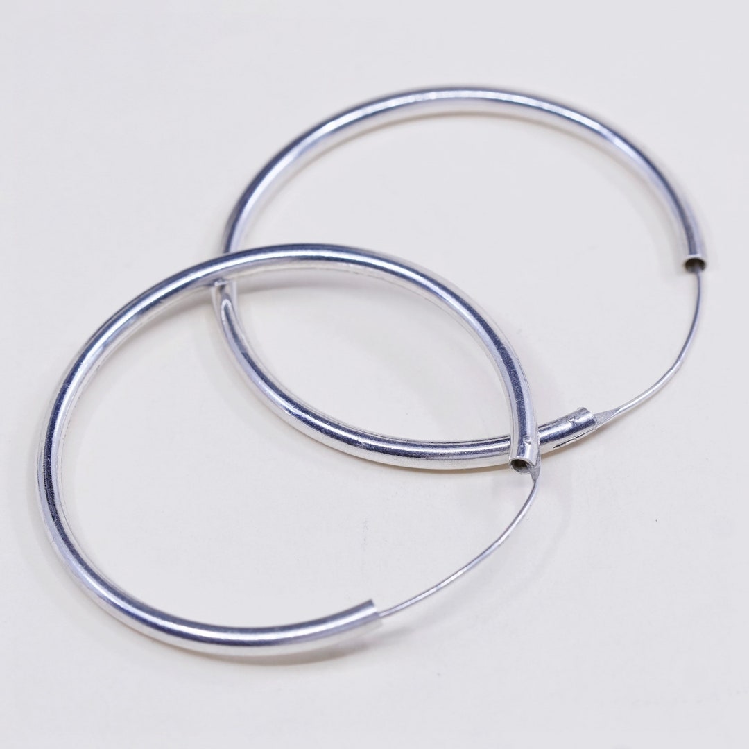 1.75” Vintage Sterling Silver Loop Earrings, Fashion Minimalist ...