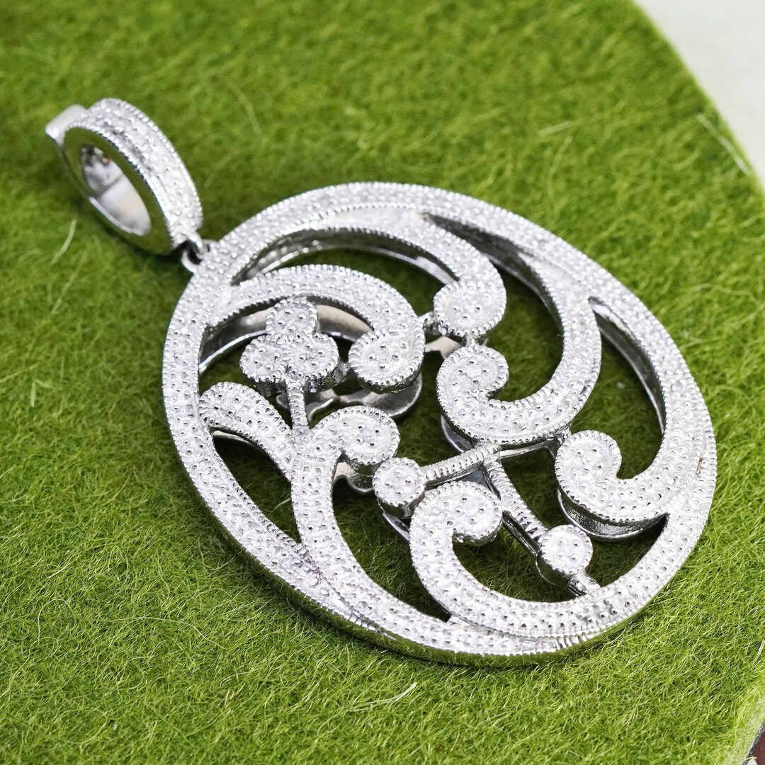 Vintage Leslie Sterling Silver Handmade Pendant, 925 Swirly Oval With ...